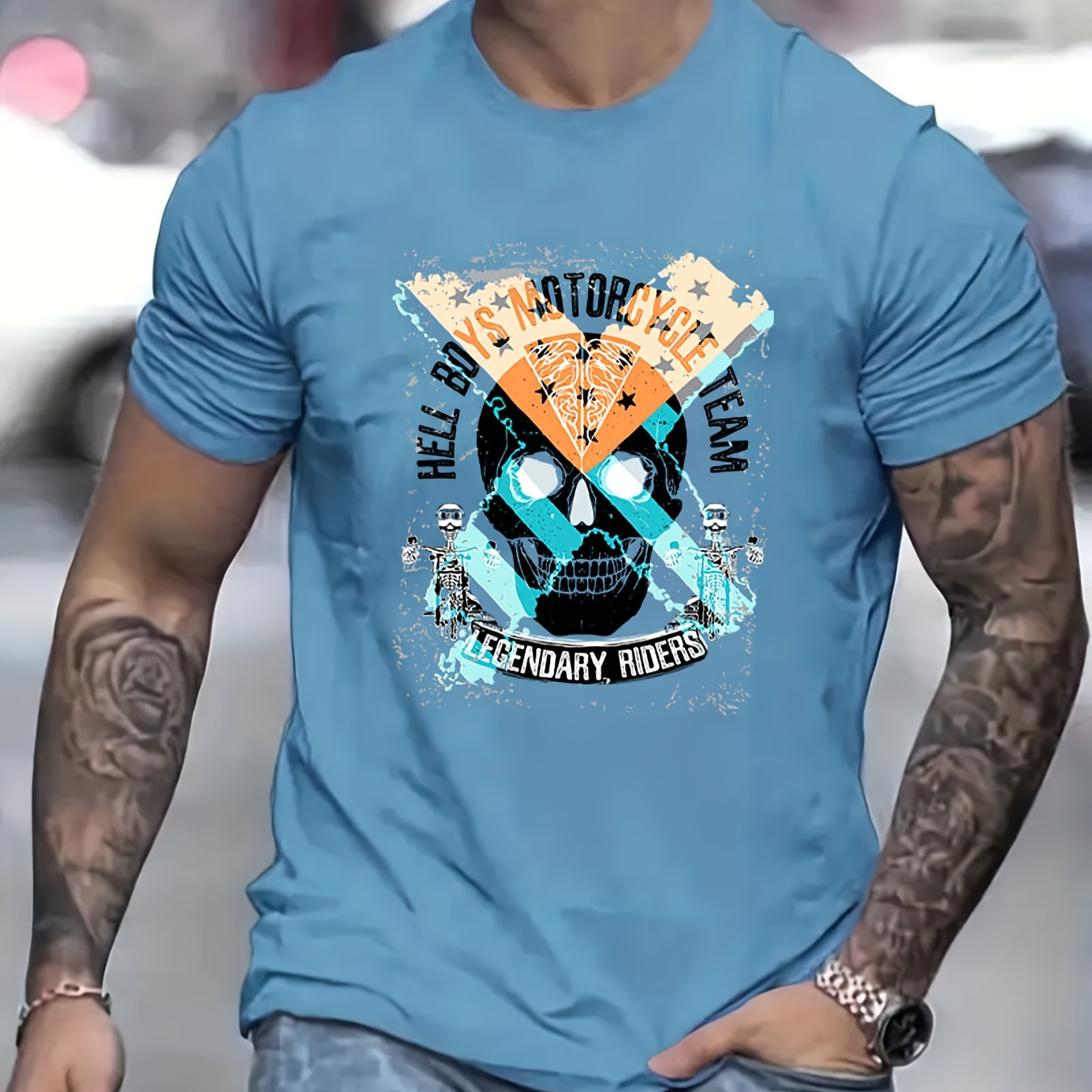 Men's Gothic Punk Vintage Skull Print Round Neck Short Sleeve T-shirt ...