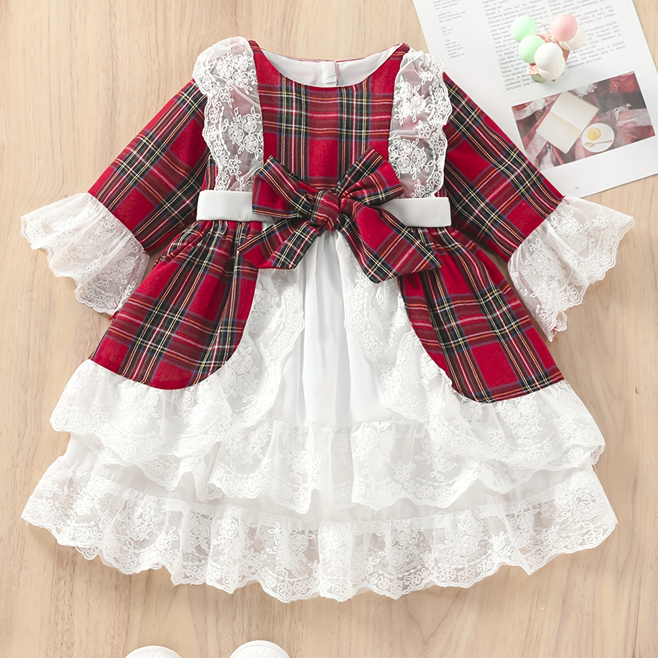 Baby Floral Patchwork Bowknot Decor Ruffled Sleeve Dress - Temu