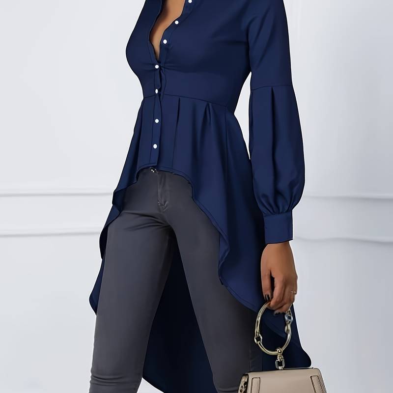 Solid Textured Crew Neck Blouse Elegant Layered Ruffle Trim Temu