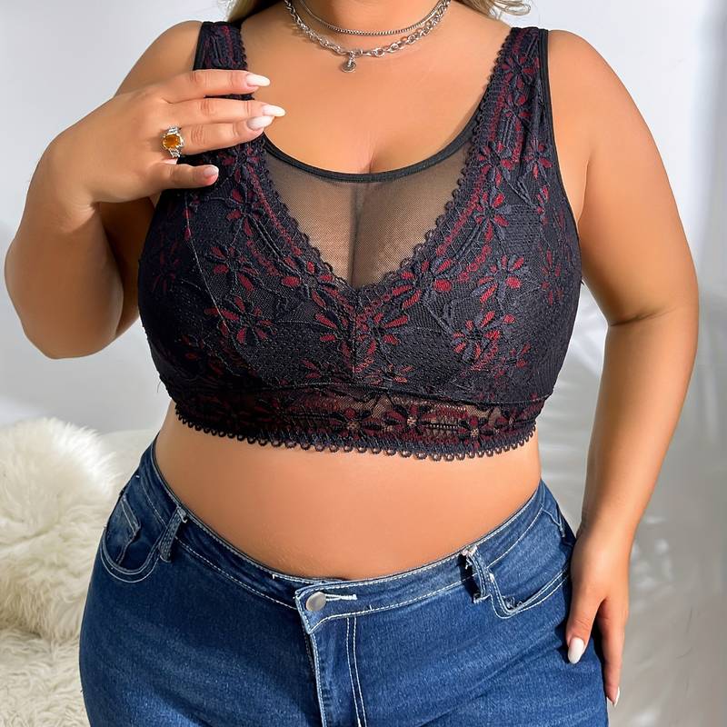 Plus Size Wedding Elegant Bra Womens Plus Contrast Lace Temu