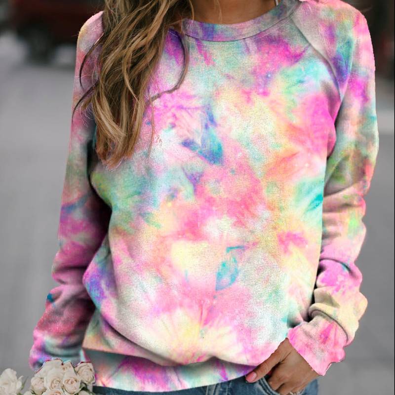 Plus Size Tie Dye Strip Print Long Sleeve Sweatshirt Womens Plus