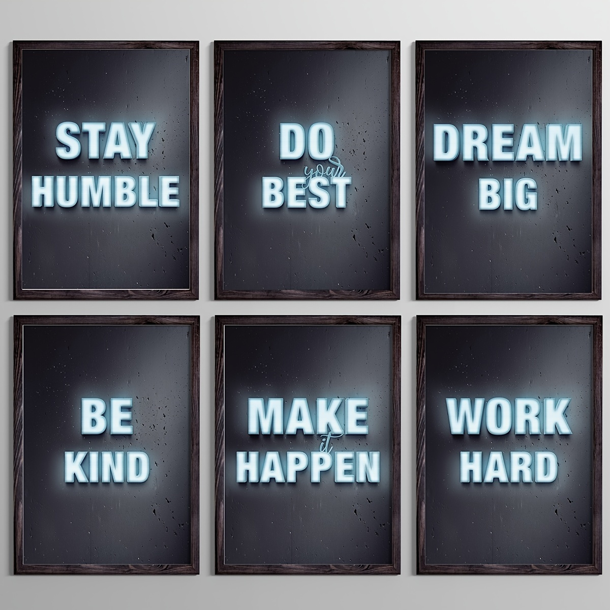 6pcs Set Blue Neon Motivational Quotes Canvas Wall Art Painting ... 6pcs Set Blue Neon Motivational Quotes Canvas Wall Art Painting ...
