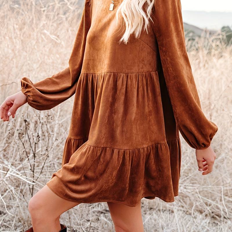 Tie Front Lantern Long Sleeve Dress Casual Solid Squared Temu