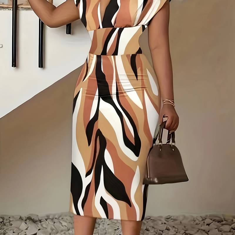Plus Size Elegant Dress Womens Plus Tie Dye Short Sleeve V Neck