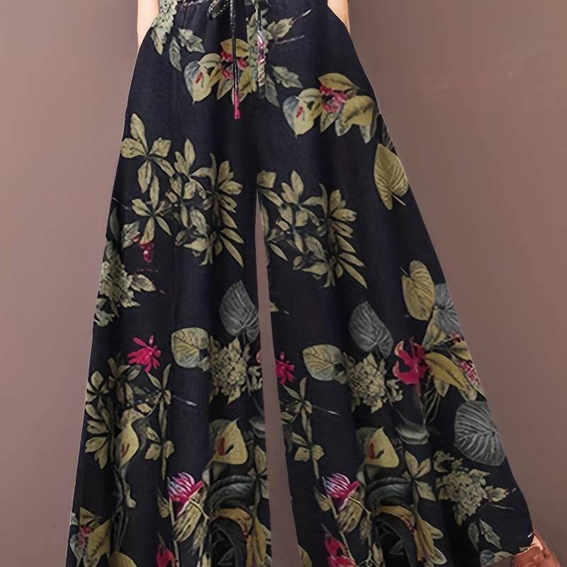 Plus Size Geometric Print Button Decor Tube Type Wide Leg Jumpsuit