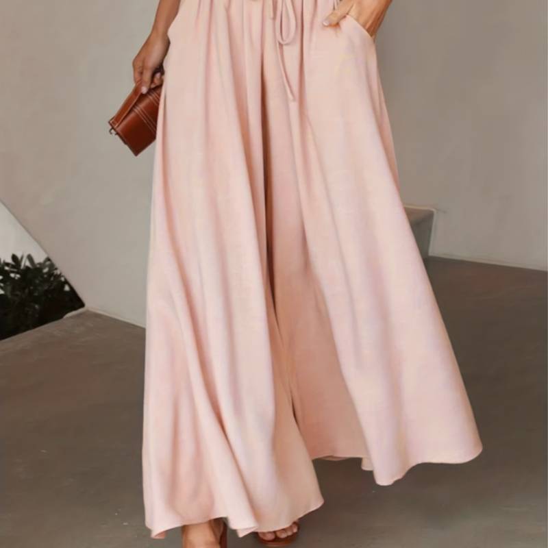 Solid Wide Leg Pants Casual Elastic Waist Long Length Pants Womens