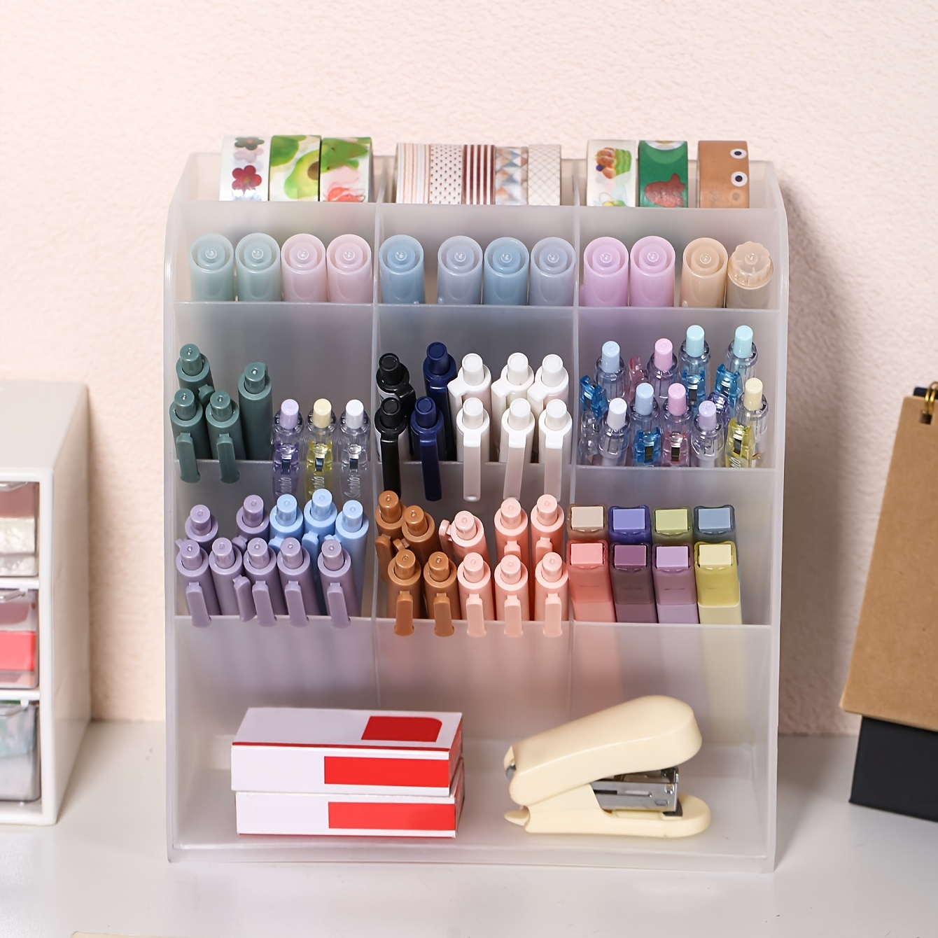 Pen Container Drawer Storage Box, Transparent Desktop Pen Box With ...