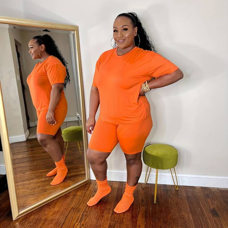Plus Size Casual Outfits Two Piece Set Womens Plus Solid Temu