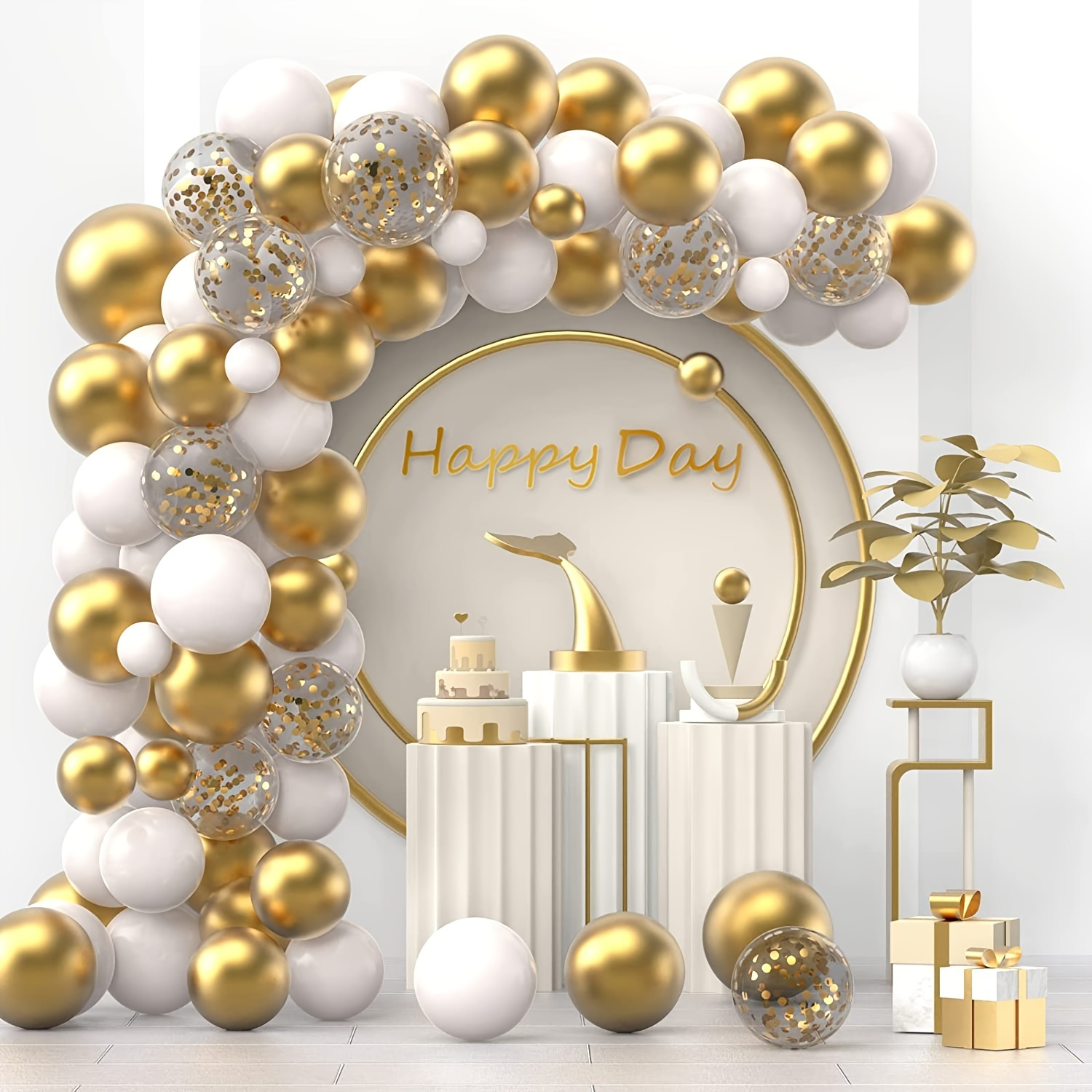 105pcs Party Balloon Garland Arch Set Matte White And Metallic Golden ...