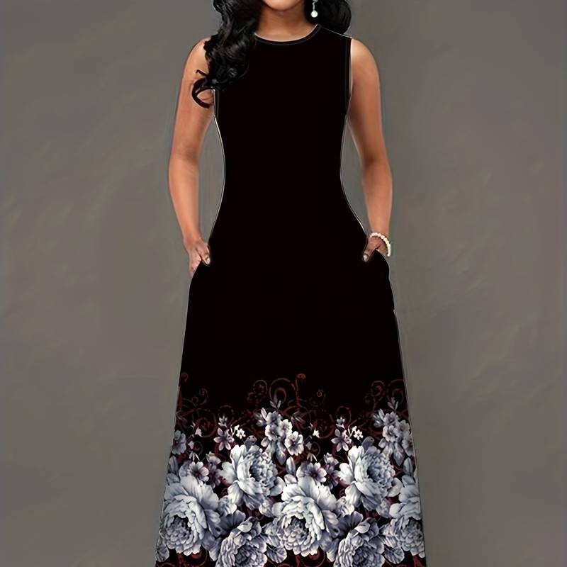 Elegant Floral Print Dress Crew Neck Short Sleeve Dress Temu