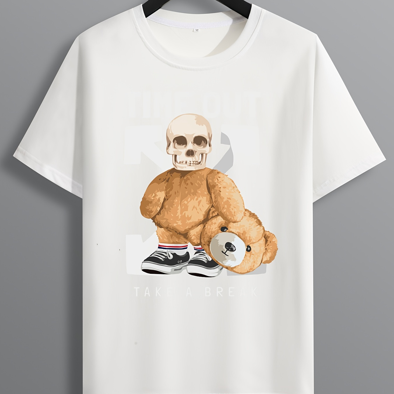 Mens Trendy Teddy Bear Graphic Print Crew Neck Short Sleeve T Shirt