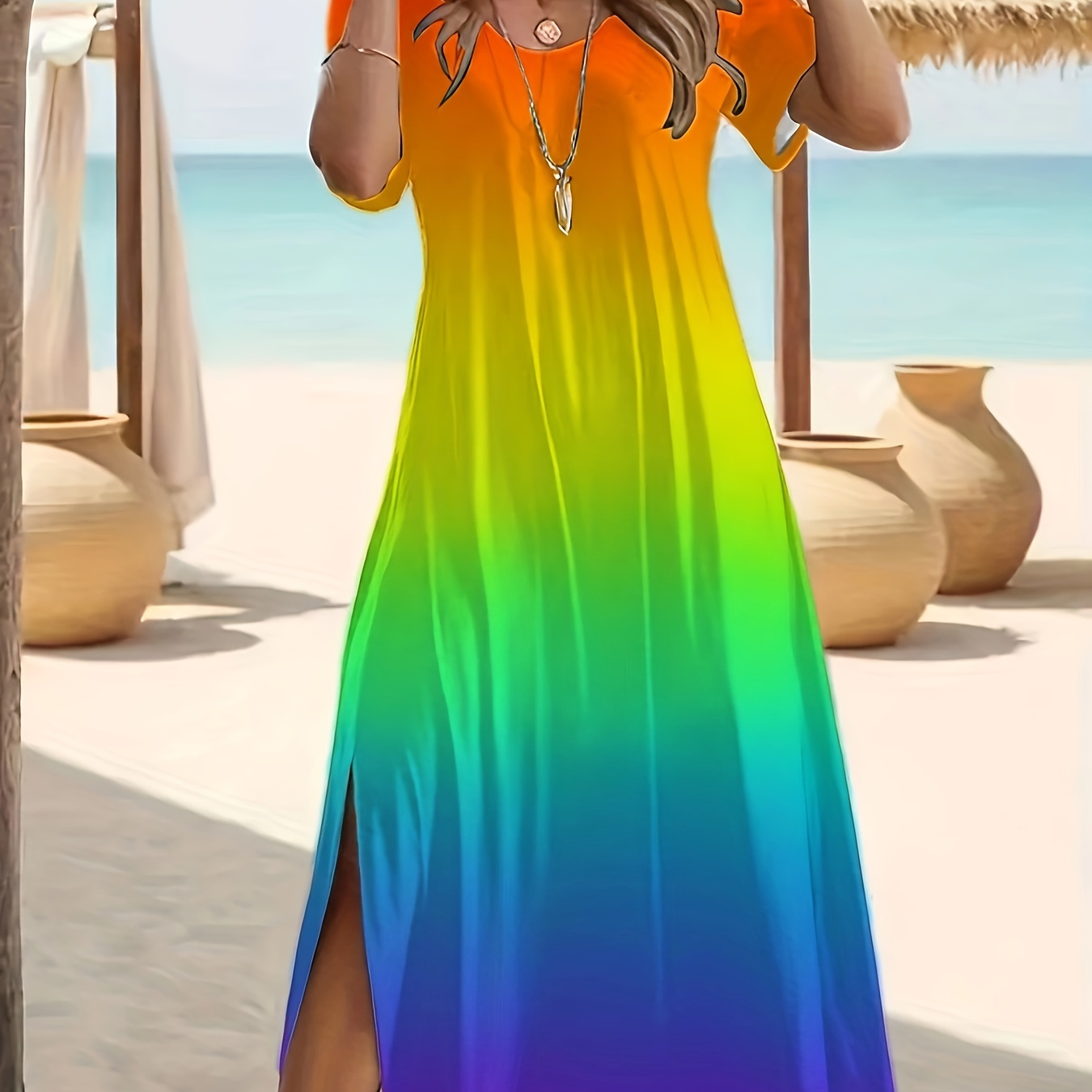 Plus Size Casual Dress Women's Plus Painting Print Short - Temu Australia