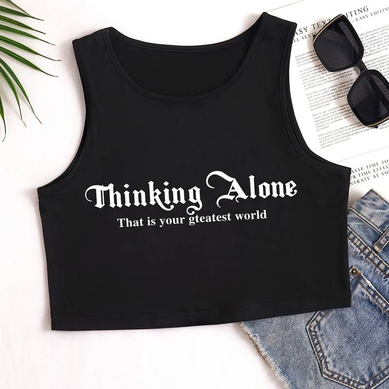 Coconut Tree Graphic And Letter Print Crew Neck Tank Top Casual Fashion