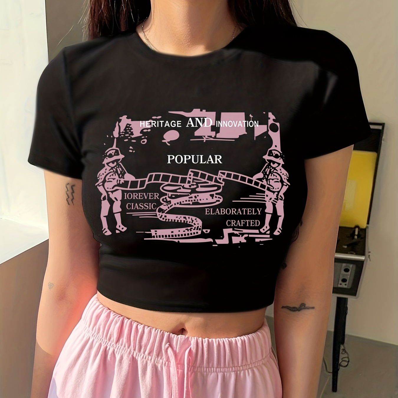 Cute Dogs & Letter Print T-shirt, Casual Short Sleeve Top For Spring ...