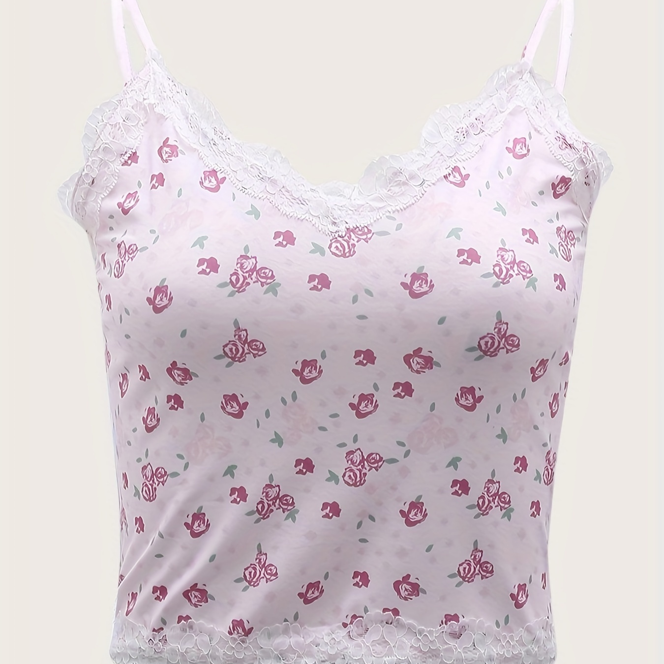 Floral Print Spaghetti Top Casual V Neck Backless Cami Top For Summer