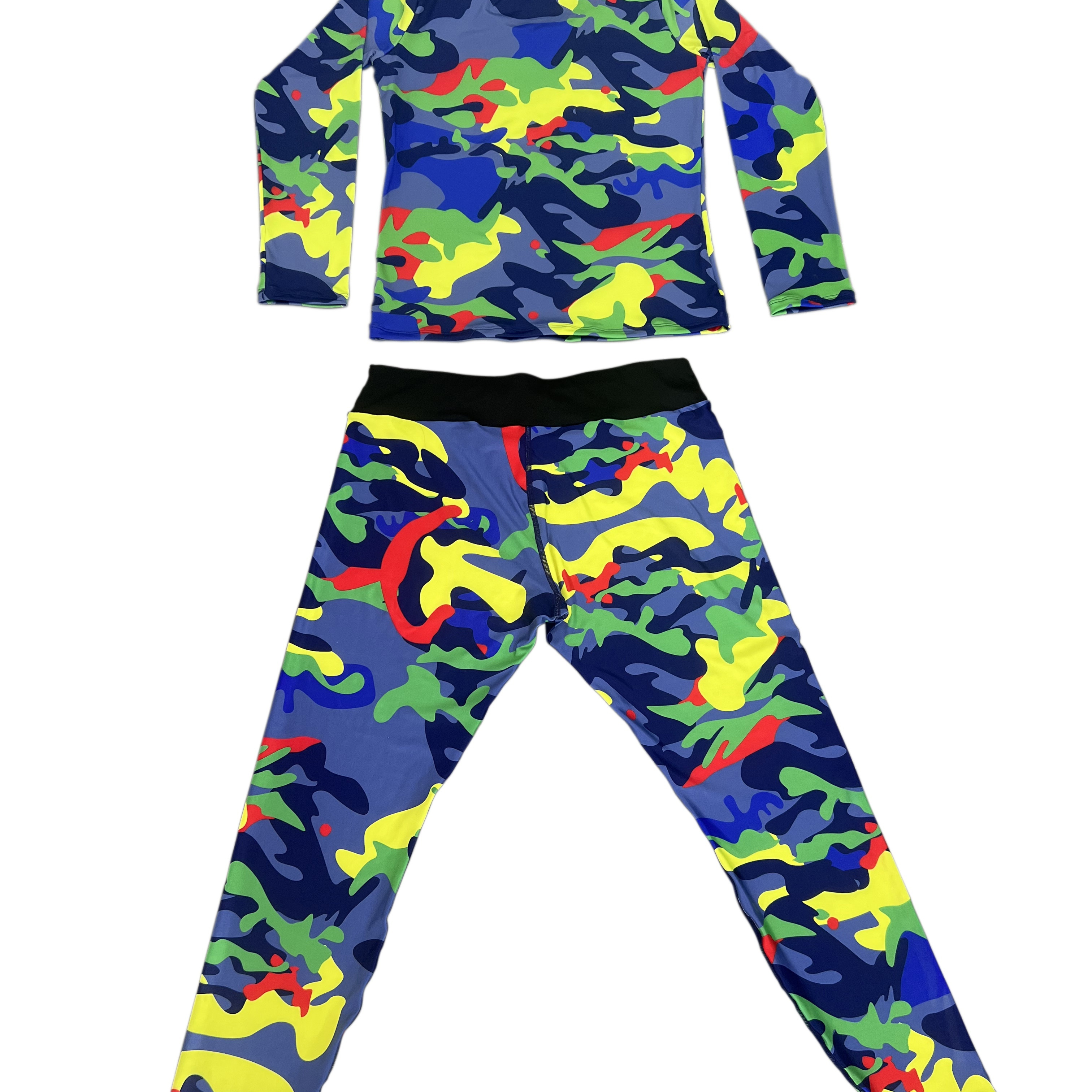 Women's Sports Outfit Set, Plus Size Camo Print Crew Neck Long Sleeve ...