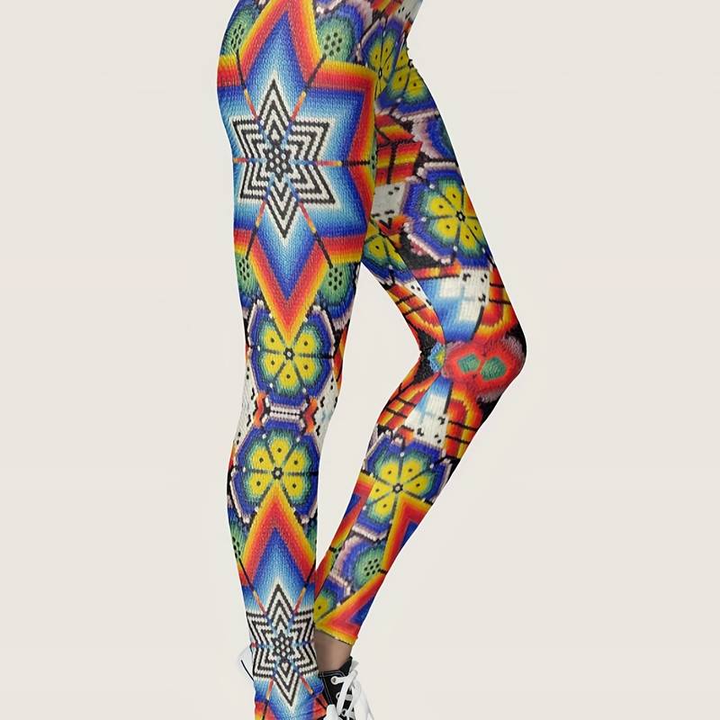 Womens Leggings Faux Denim Floral Printed Yoga Pants Casual High Waist
