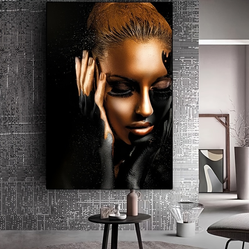 1pc Black Golden African Art Woman Oil Painting On Canvas Posters And