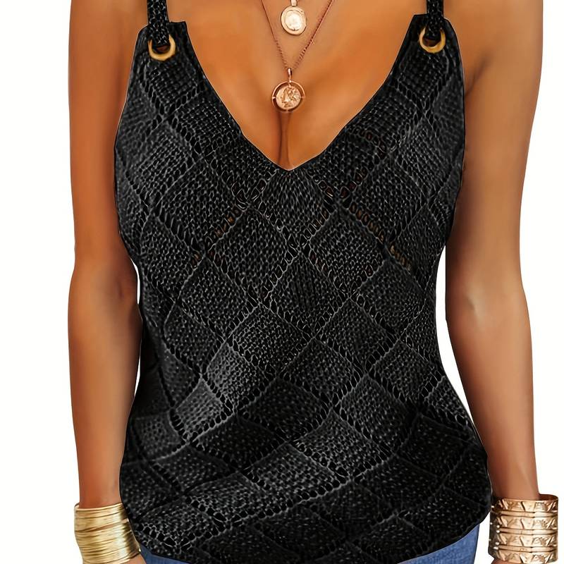 Y2k Guipure Lace Applique Cami Top Solid V Neck Slim Temu