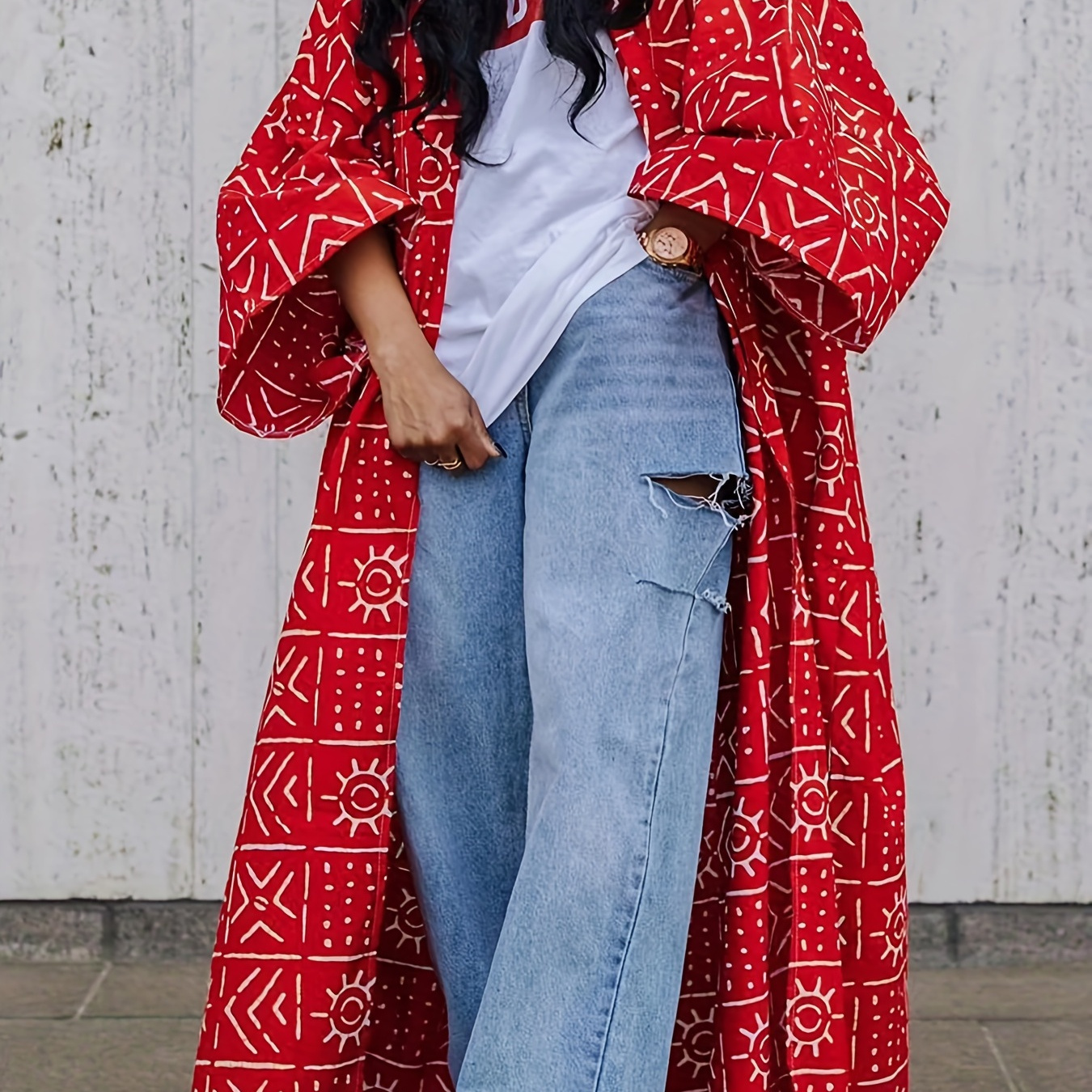 Plus Size Casual Overcoat Women's Plus Colorblock Long - Temu