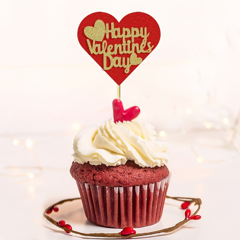 Set Heart Shape Glitter Cake Topper Muffin Cake Toppers Party ...