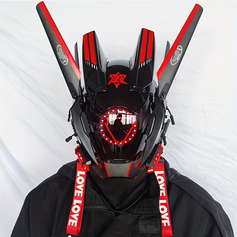 1pc New Six-star Round Light Wing Cyberpunk Luminous Mask Performance ...