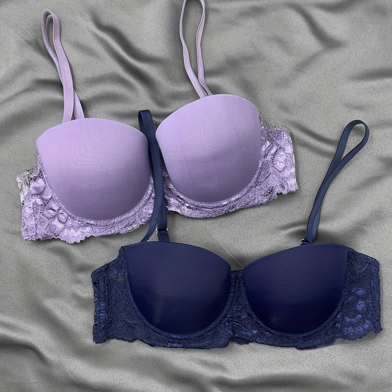 Contrast Lace Push Up Bra Comfy Breathable Removable Straps Bra Women's ...