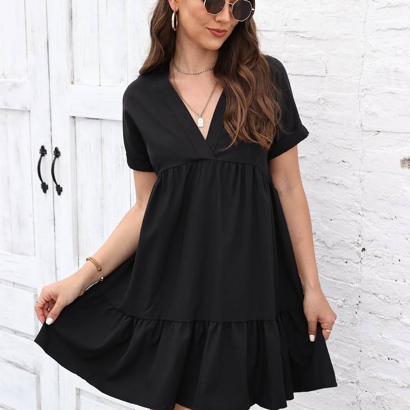 Solid Simple Maxi Dress Casual V Neck Short Sleeve Versatile Temu
