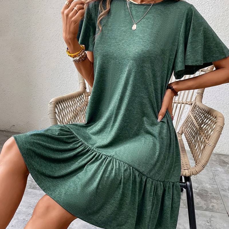 Cable Knit Sweater Dress Casual Solid Crew Neck Dress Temu