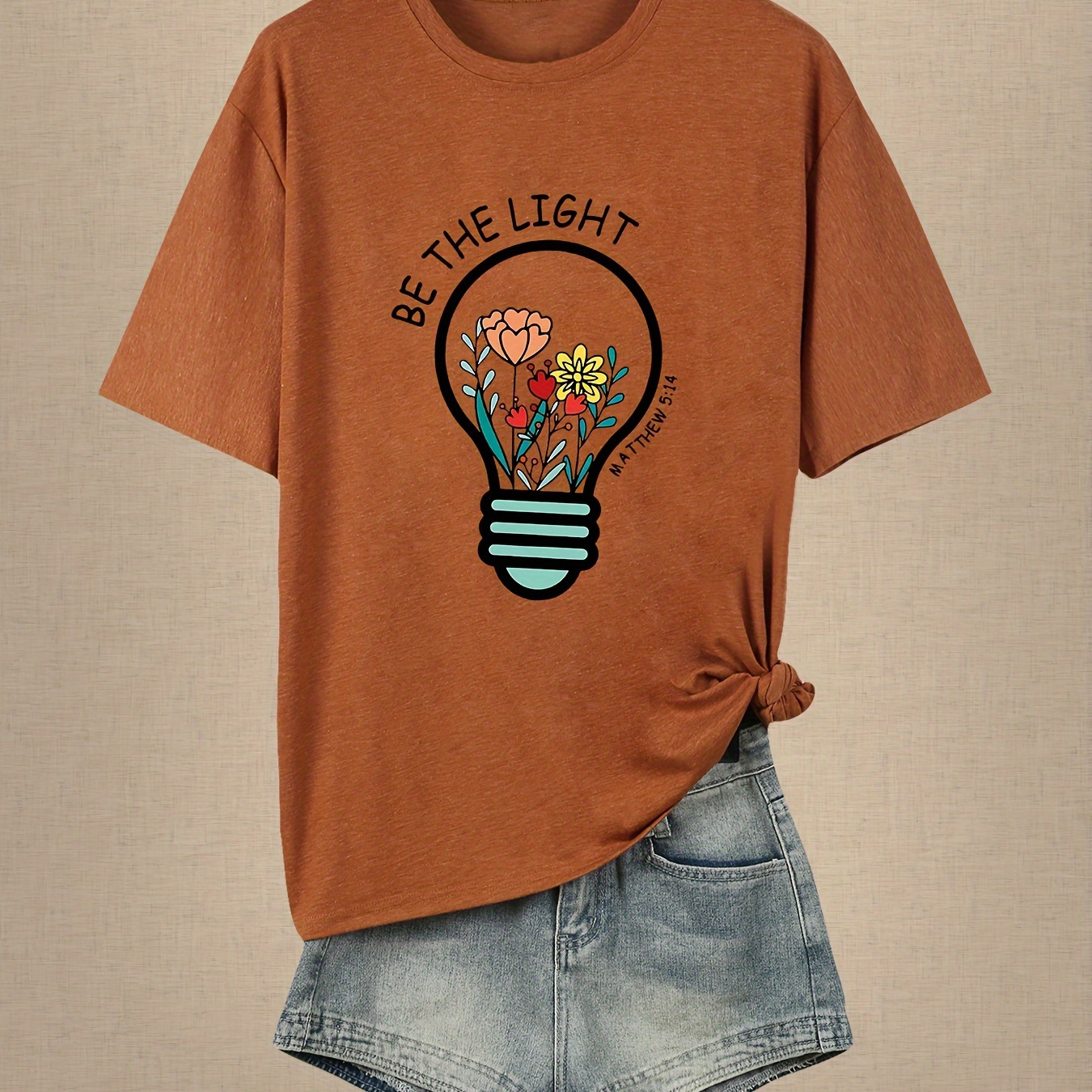 Plus Size Casual T Shirt Womens Plus Slogan Print Short Sleeve Slight