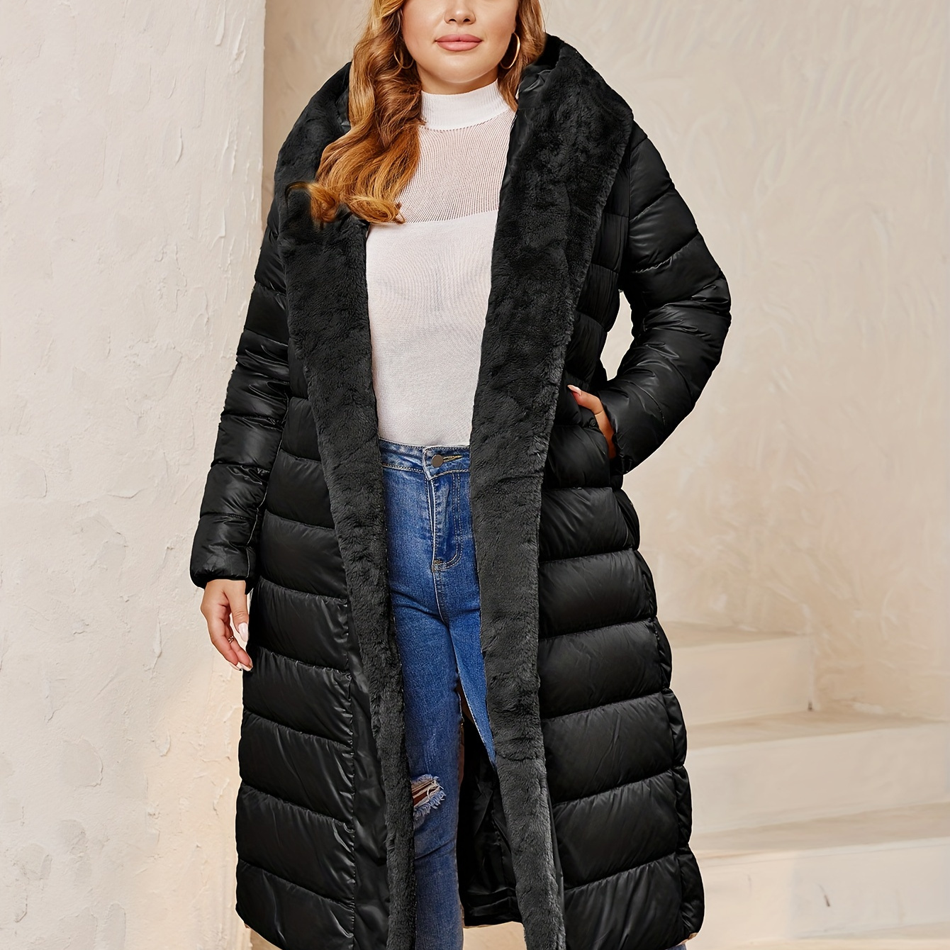 Plus Size Casual Overcoat Women's Plus Colorblock Long - Temu
