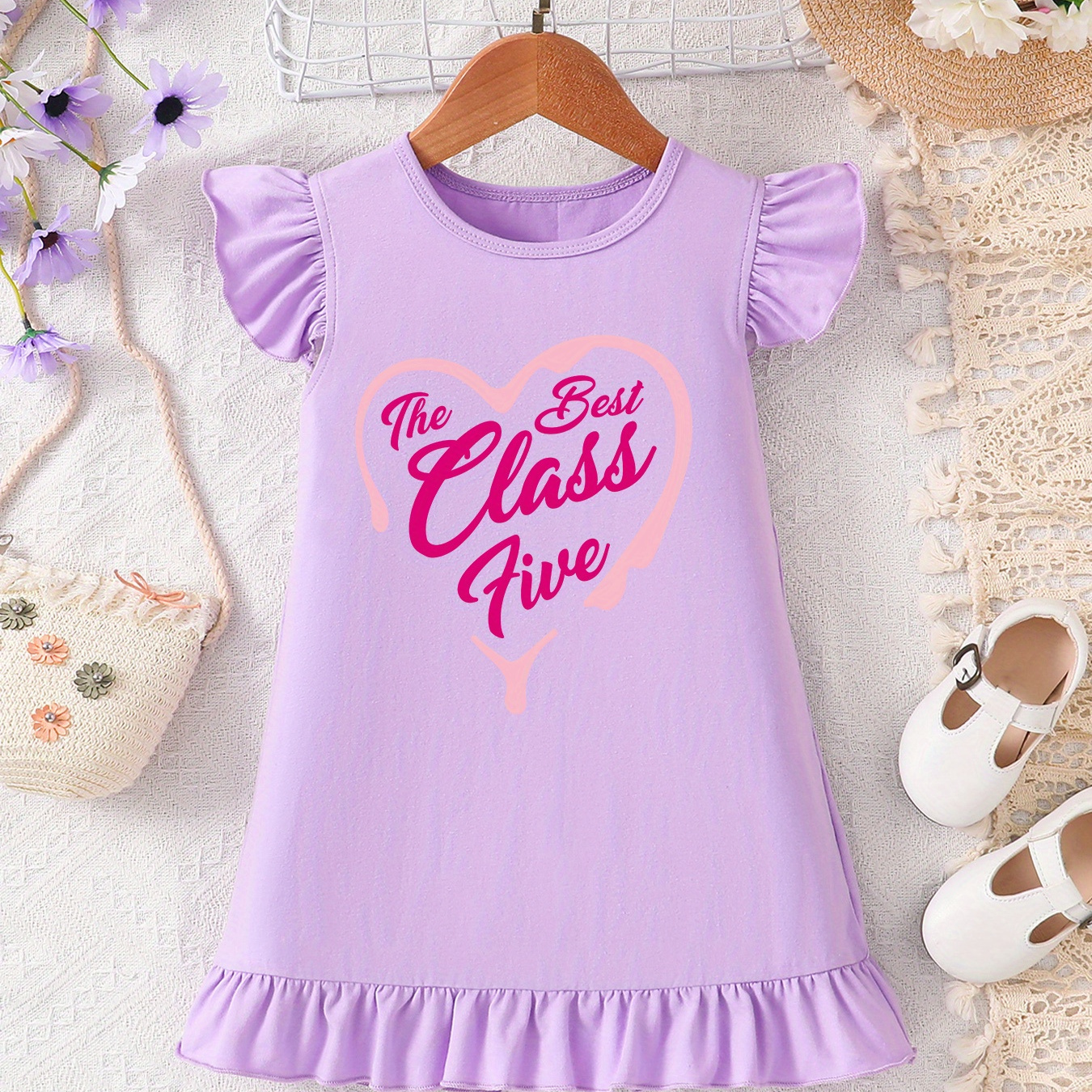 벽화가 최고의 5학년 프린트 베이비 걸즈를 위한 세련된 And 약간의 신축성 있는 러플 트리밍 면 드레스 봄 And 여름을 위한 유아 소녀들을 위한 스트리트웨어 의류 야외