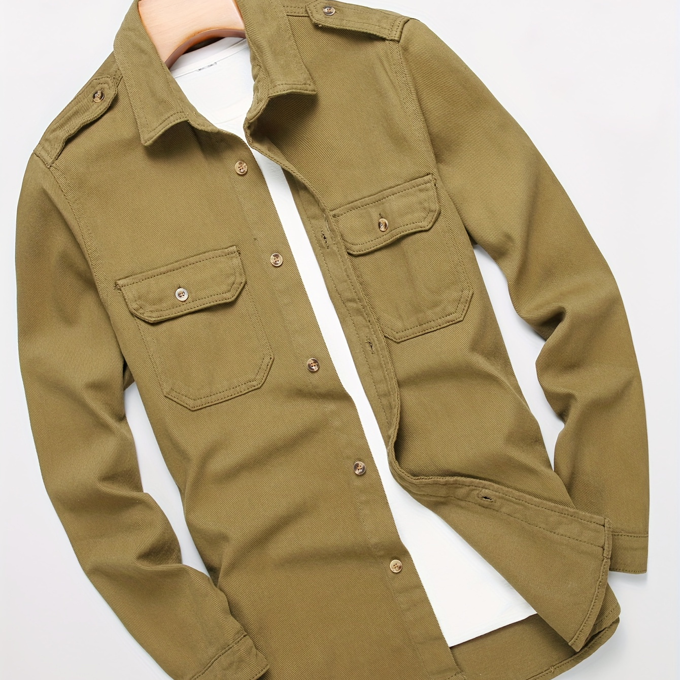 Cotton Men's Denim Shirt Top Turn-down Collar Long Sleeve Cargo Closure ...