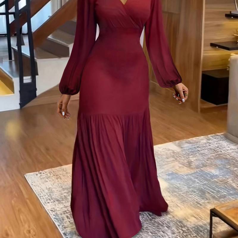 Twist V Neck A Line Dress Elegant Long Sleeve Dress Spring Temu