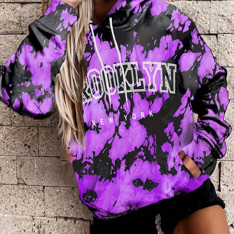 Brooklyn Letter Print Two Piece Set Casual Long Sleeve Sweatshirt