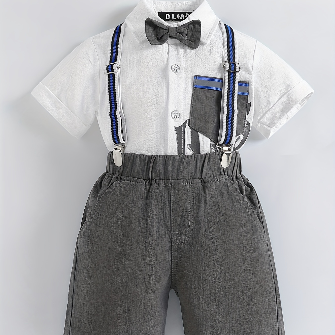 2pcs Baby Boys Letter Pattern Short Sleeves Shirt & Suspender Shorts ...