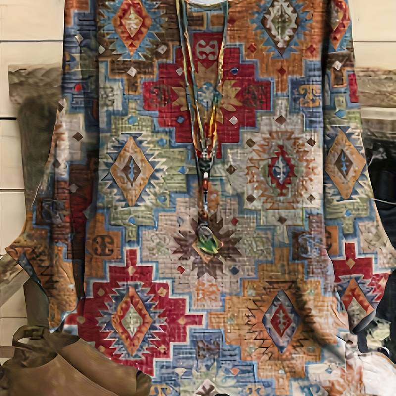 Plus Size Boho Top Womens Plus Allover Paisley Print Half Sleeve V