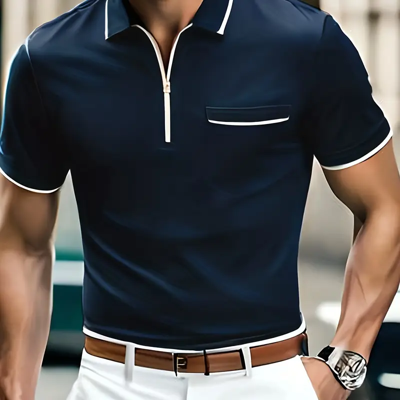 Mens Color Matching Shirt Chest Pocket Casual Lapel Button Temu