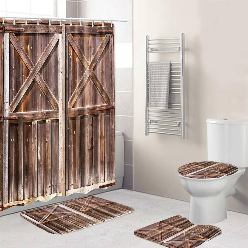 Dinosaur Pattern Shower Curtain Mat Set Waterproof Shower Curtain With