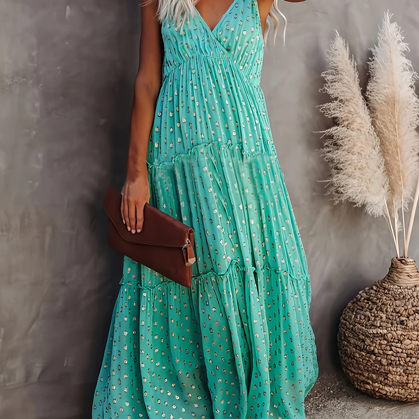 Allover Print Ruffle Hem Maxi Dress, Elegant Sleeveless Dress For Spring & Summer, Women's ...