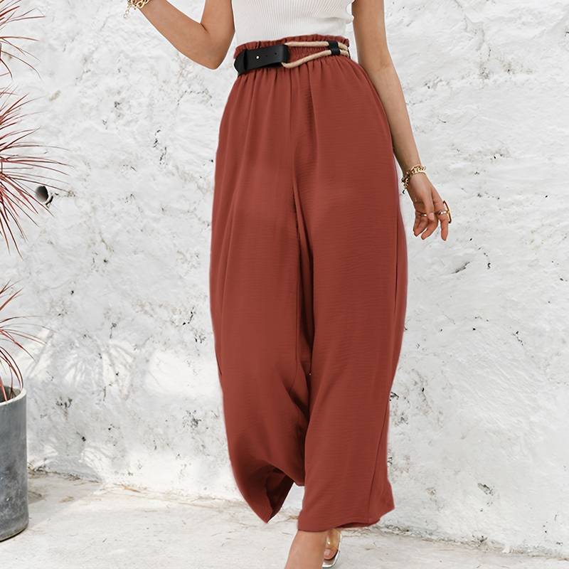 Shirred Waist Wide Leg Pants Casual Solid Slant Pockets Temu Australia