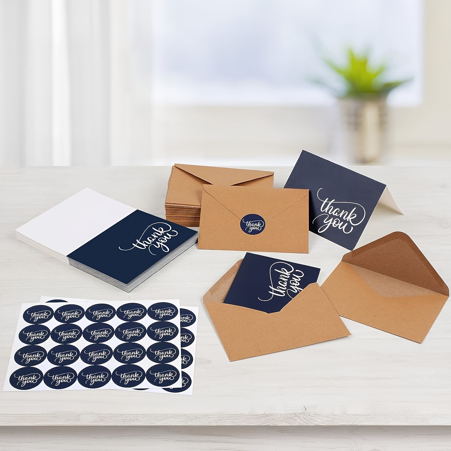 30 Packs, Thank You Cards With Envelopes, Blank Navy Baby Shower Thank You Cards, Brown Paper ...
