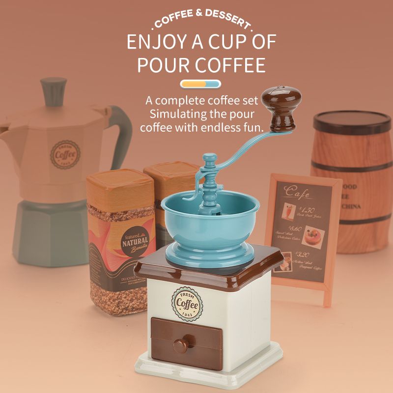 Children's Play House Afternoon Tea Set Toy, Mocha Pot Grinder Toy ...