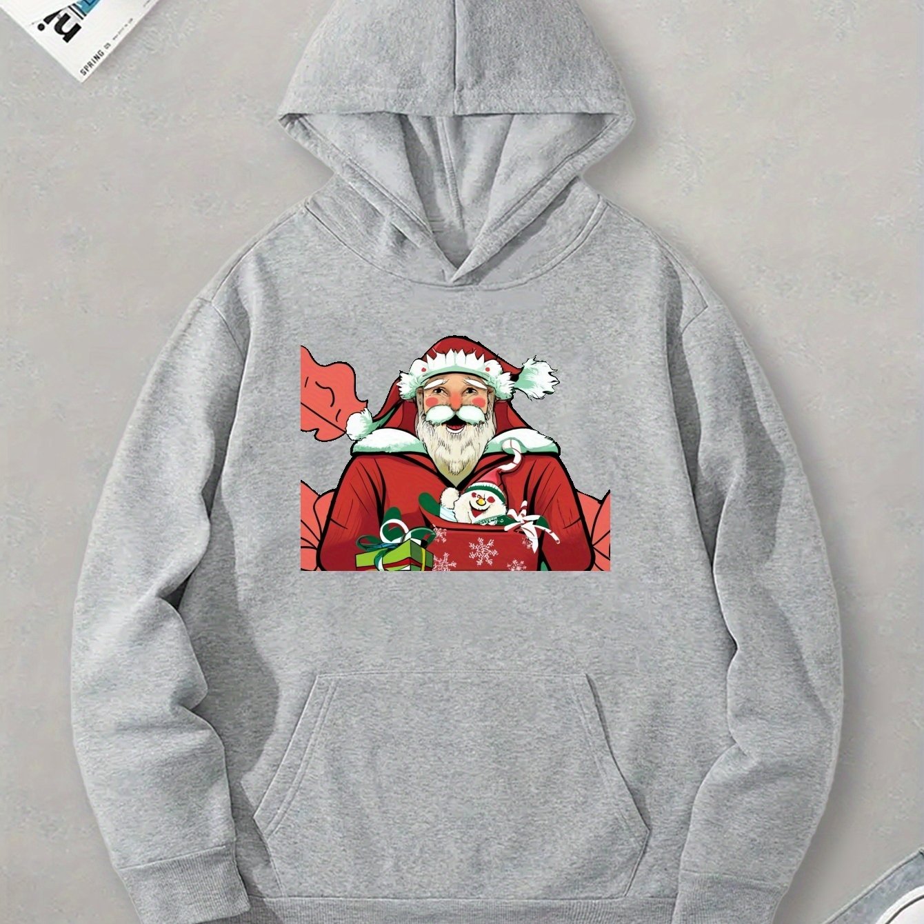 Christmas Santa Claus Print Kangaroo Pocket Hoodie Casual - Temu United ...