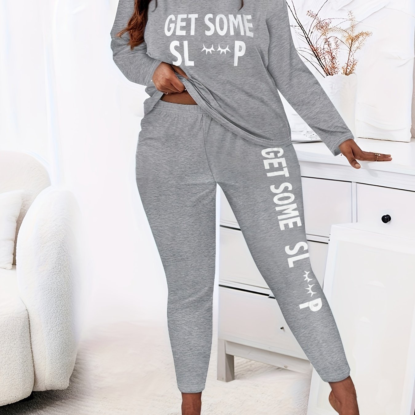 Plus Size Casual Loungewear Set Dames Plus Wimperslogan - Temu Netherlands