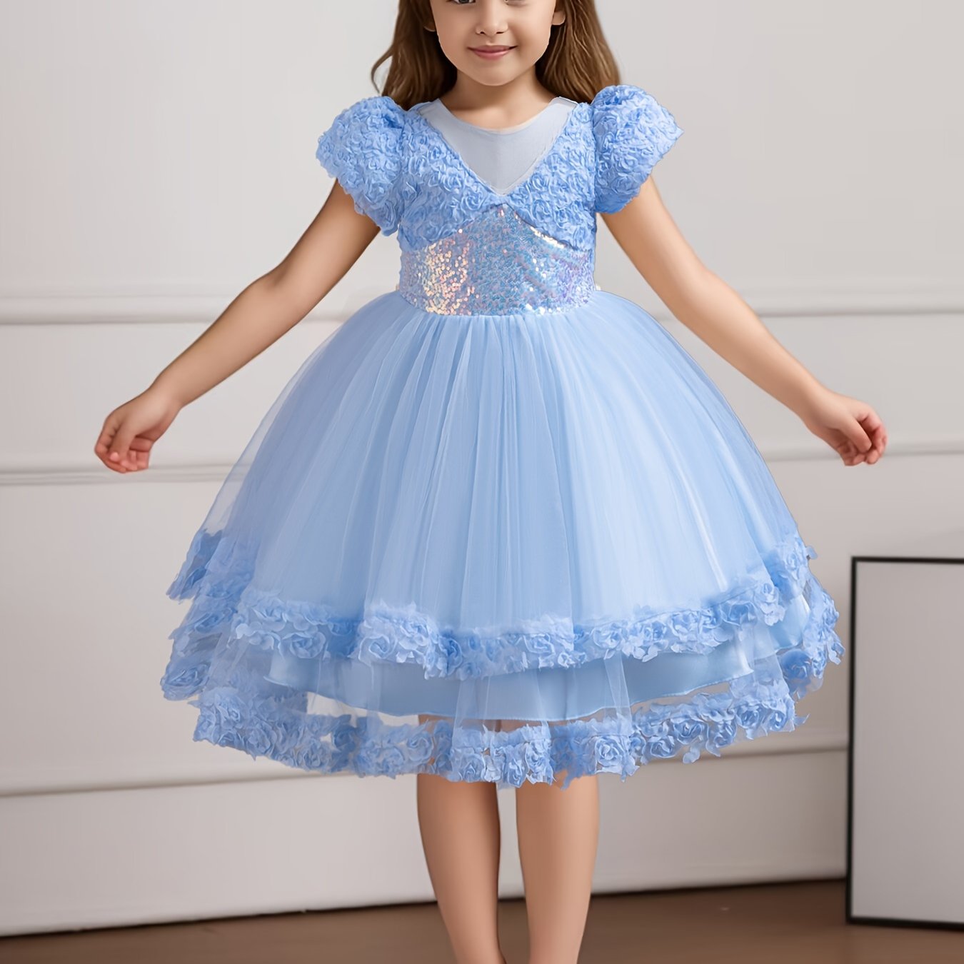 3d Flower Tutu Skirt Girl S Gorgeous Sequins Mesh Birthday Temu Australia