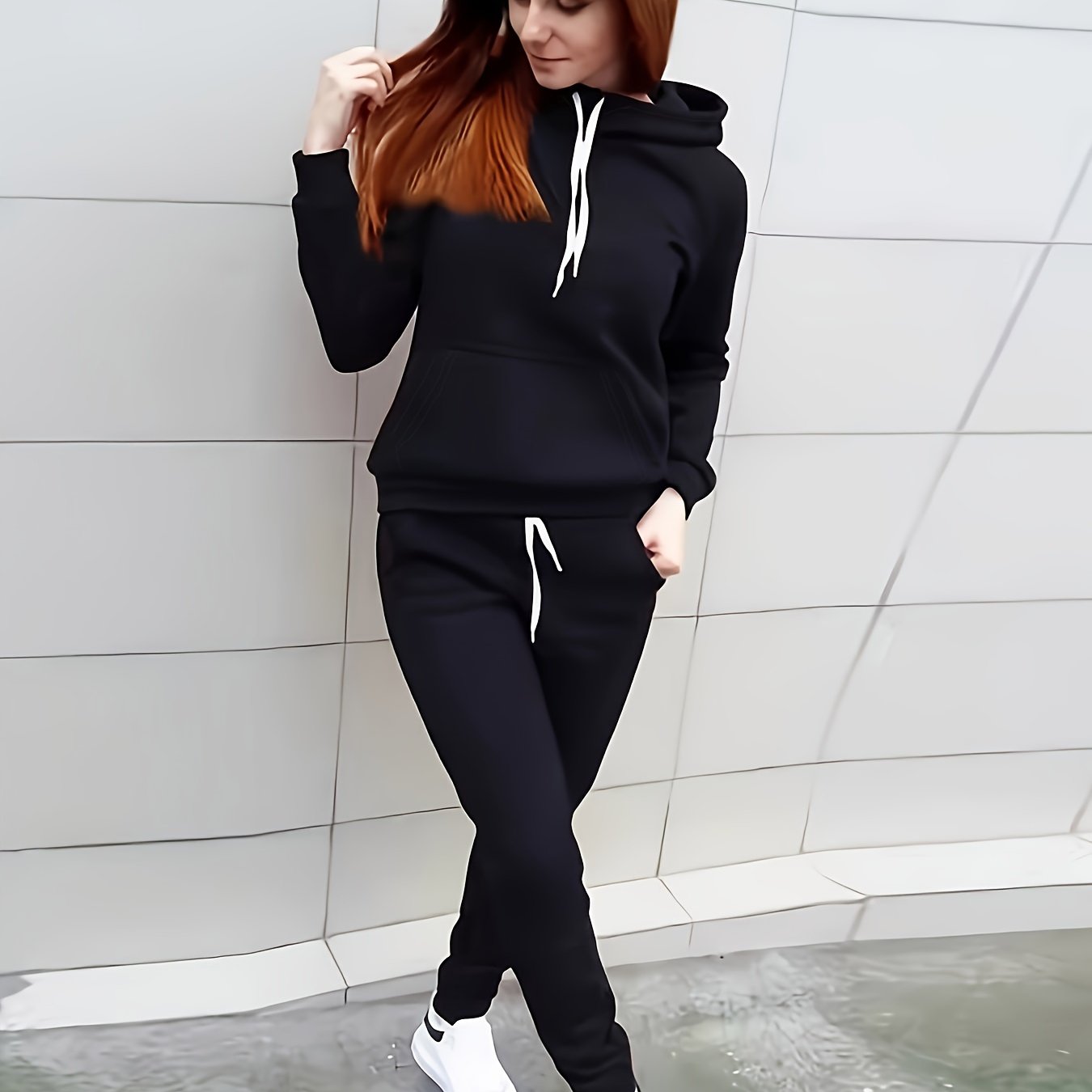 Solid Casual Two Piece Set Kangaroo Pocket Hoodie Drawstring Temu United