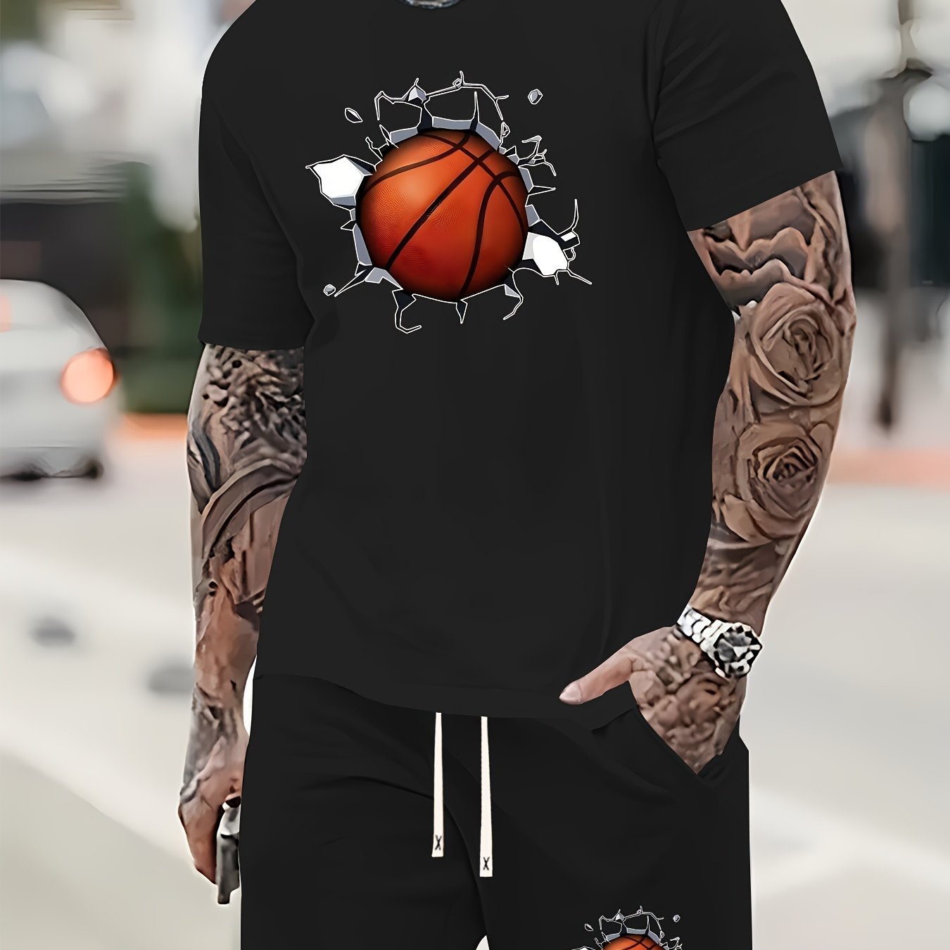 Basketball Pattern Print Short Sleeve Round Neck T shirt - Temu Australia