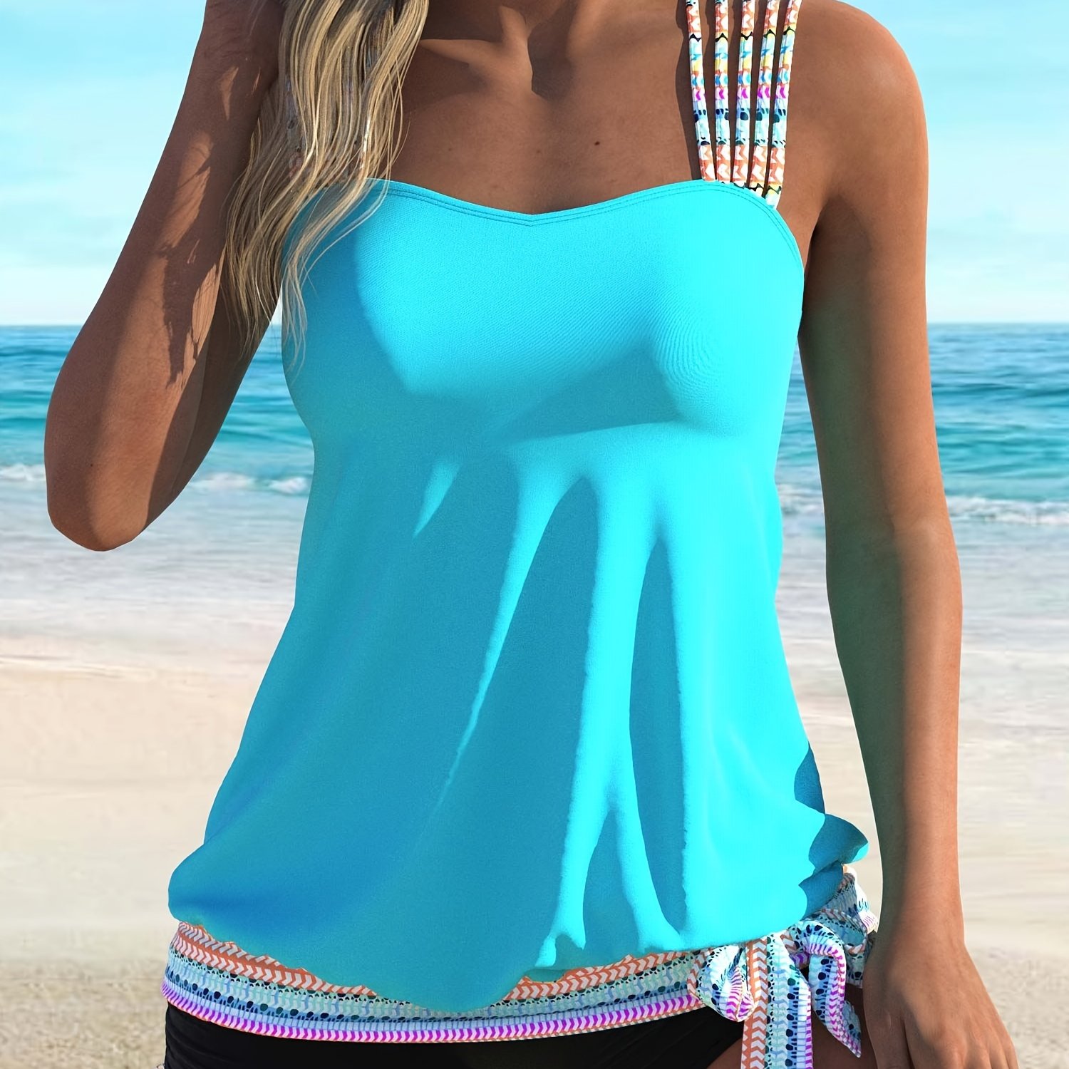 Women's Casual Tankini Set Plus Size Geometric Contrast Trim - Temu ...