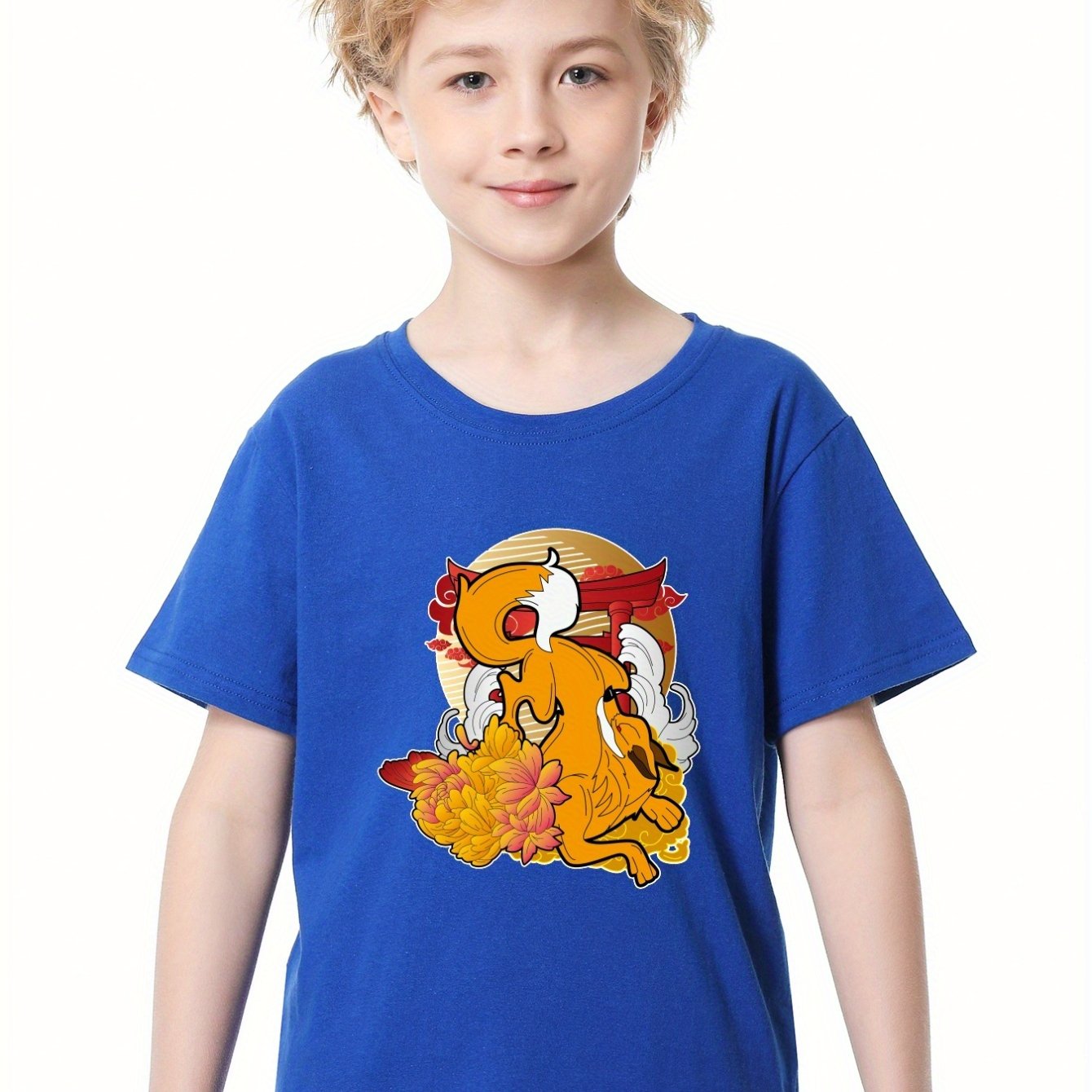 T Shirt En Coton Imprimé À Motif Dessin Renard Mythique Temu France